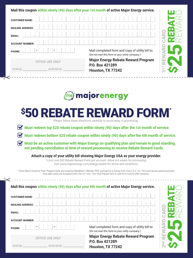 MajorEnergy RewardForm50 WCardtxt 2x25 1 | PDF | Rebate (Marketing ...