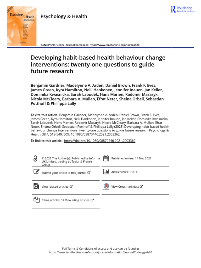 Developing Habit-Based Health Behaviour Change Interventions Twenty-One ...