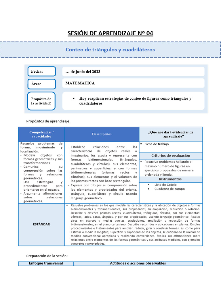 Sesion Matematica Conteo de Triangulos y Cuadrilateros | PDF | Geometría | Rectángulo