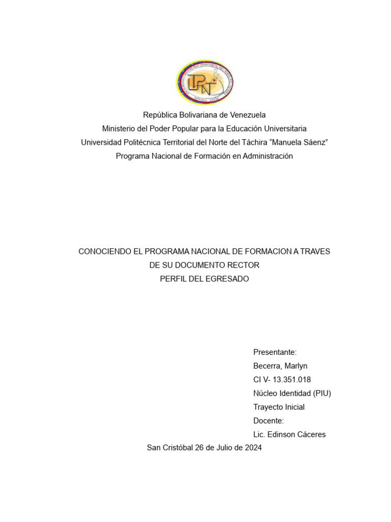 CONOCIENDO EL PROGRAMA NACIONAL DE FORMACION A TRAVES DE SU DOCUMENTO RECTOR (Recuperado ...