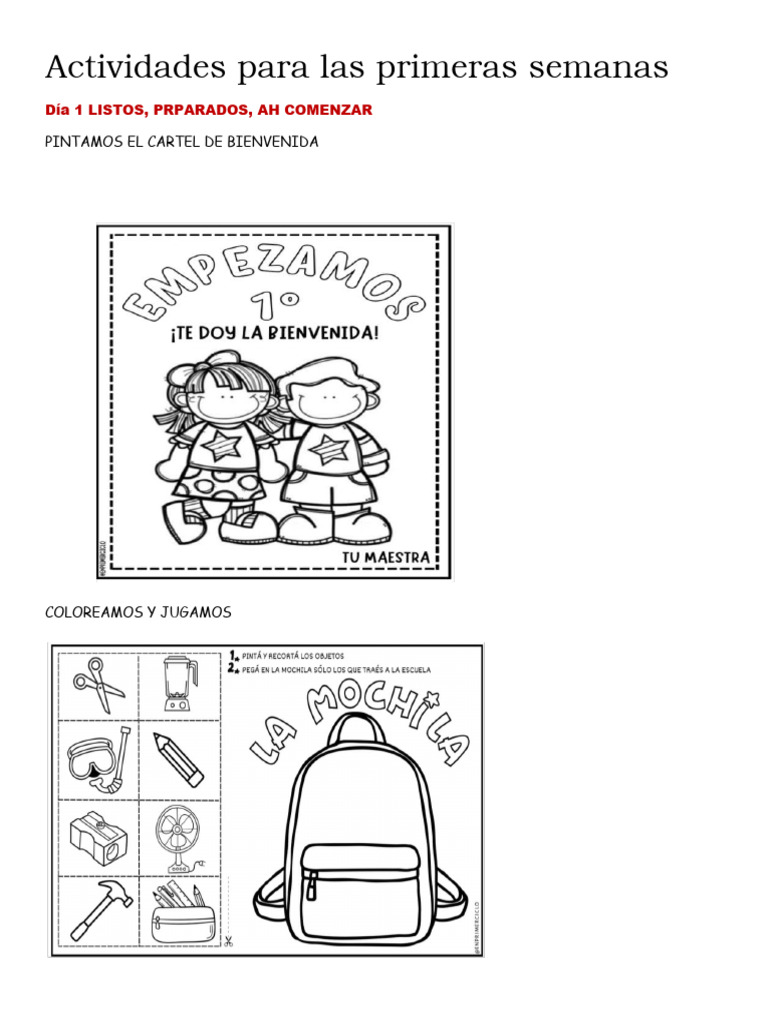 Actividades Iniciales para Primer Grado | PDF