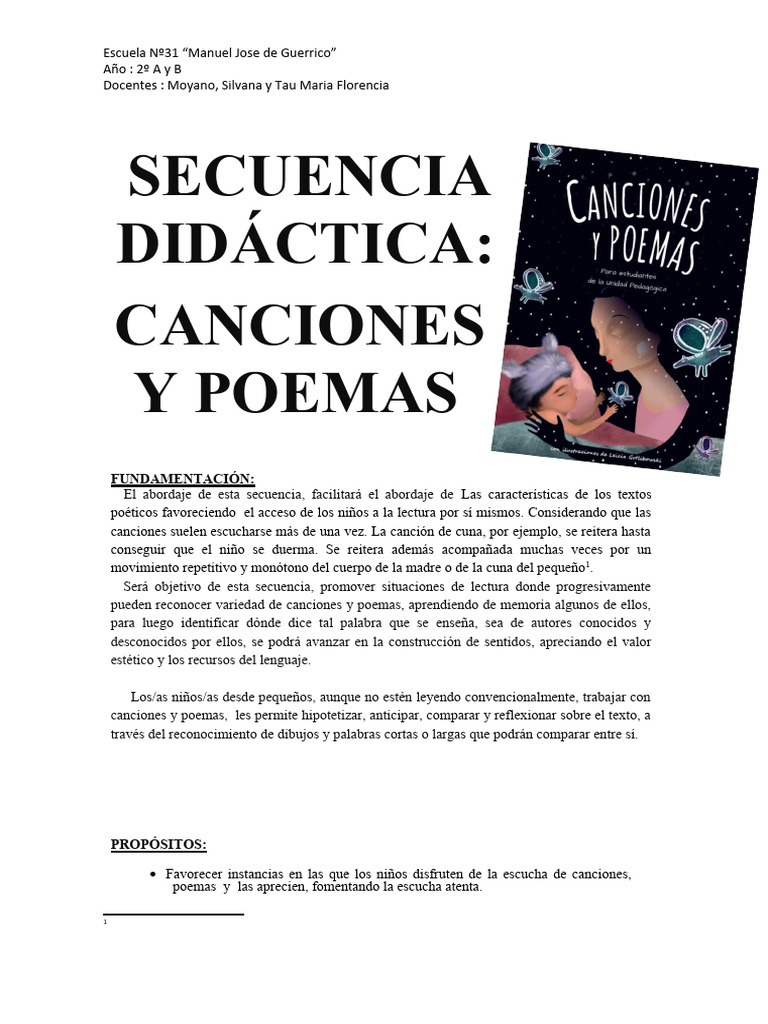 Secuencia Canciones y Poemas | PDF | Canciones | Evaluación
