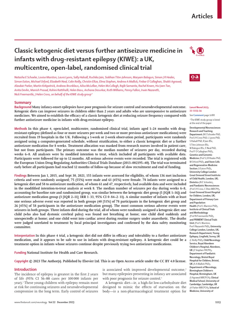 Classic Ketogenic Diet Versus Further Antiseizure | PDF | Ketogenic ...