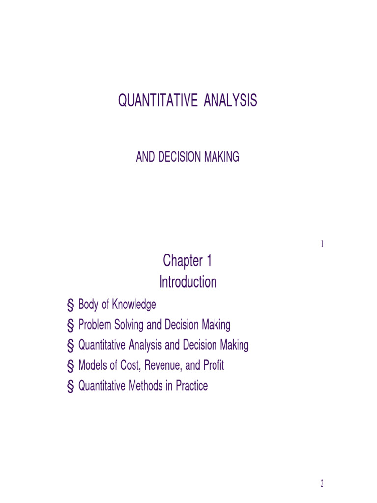 Chapter 01 QMB11ch01 Quantitative Analysis | PDF | Decision Making | Quantitative Research