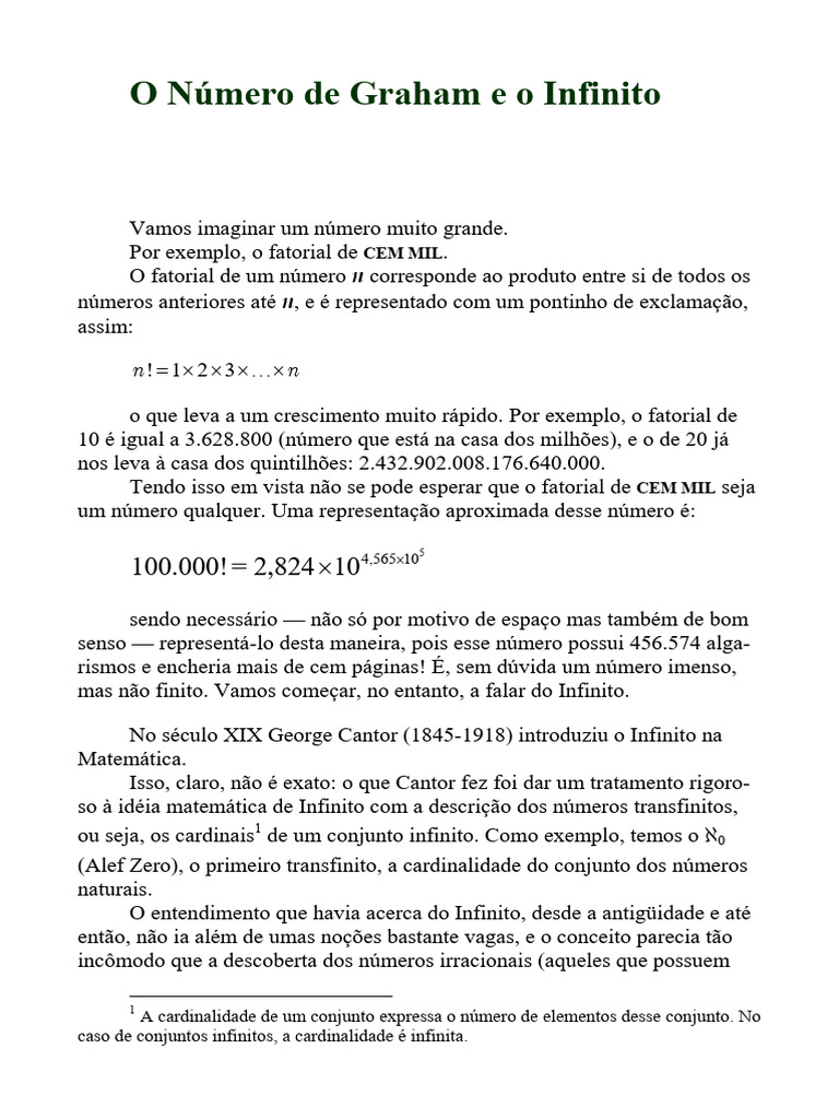 O Número de Graham e o Infinito 1611874809 | PDF | Números | Infinidade