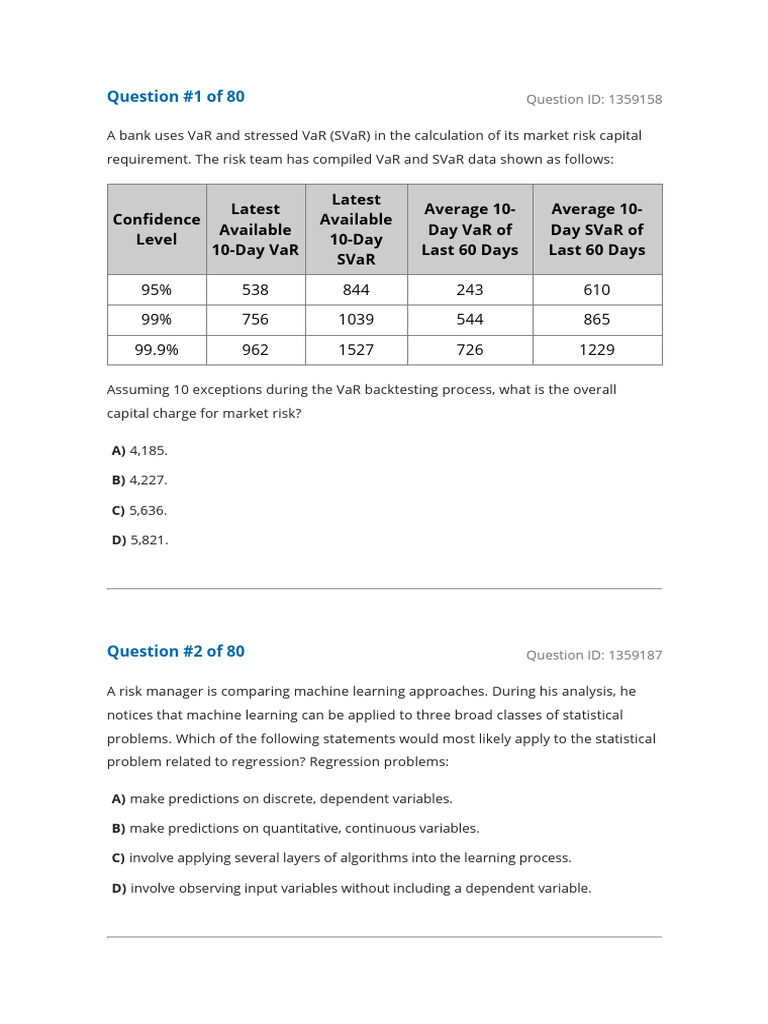 FRM-Mock Exam 2 | PDF | Financial Risk | Value At Risk
