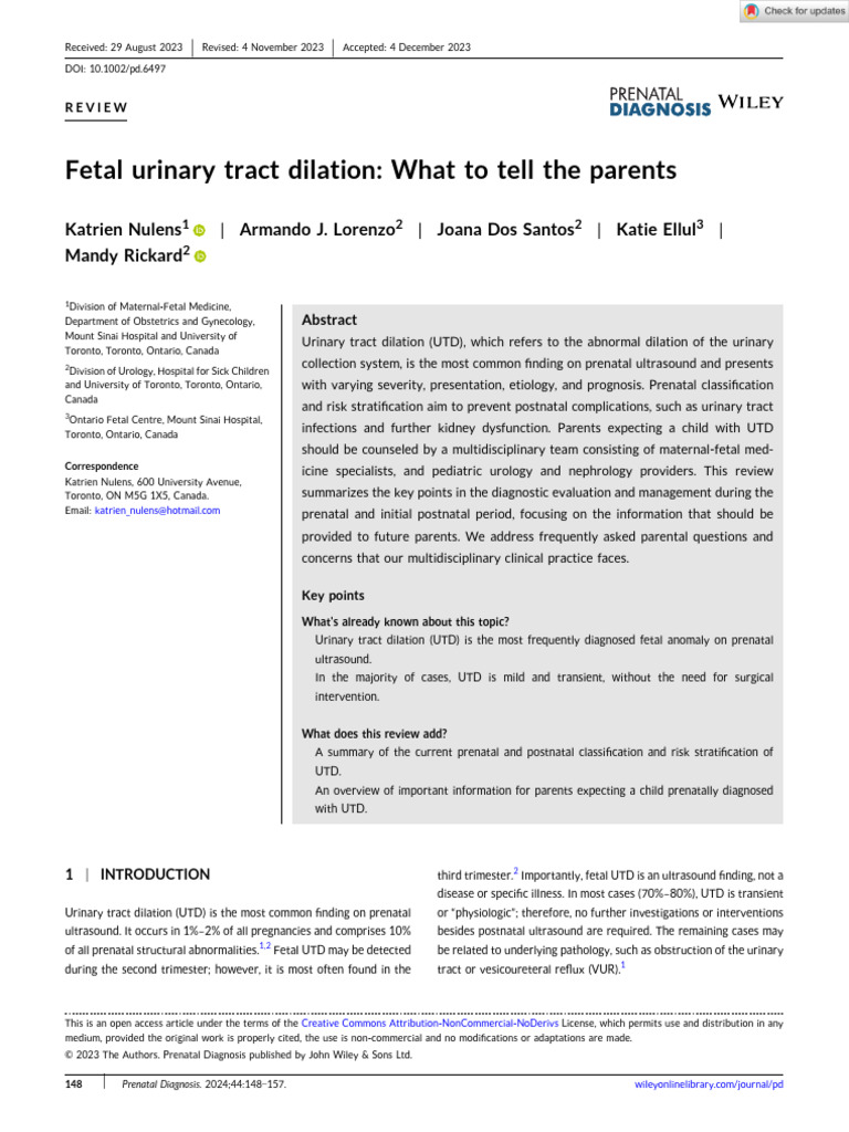 Prenatal Diagnosis - 2023 - Nulens - Fetal Urinary Tract Dilation What ...