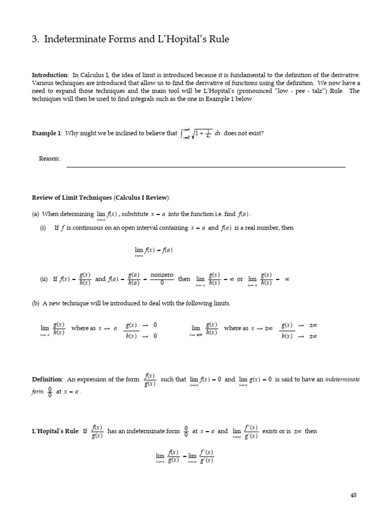 Indeterminant Forms and LHopitals Rule | PDF | Integral | Limit ...