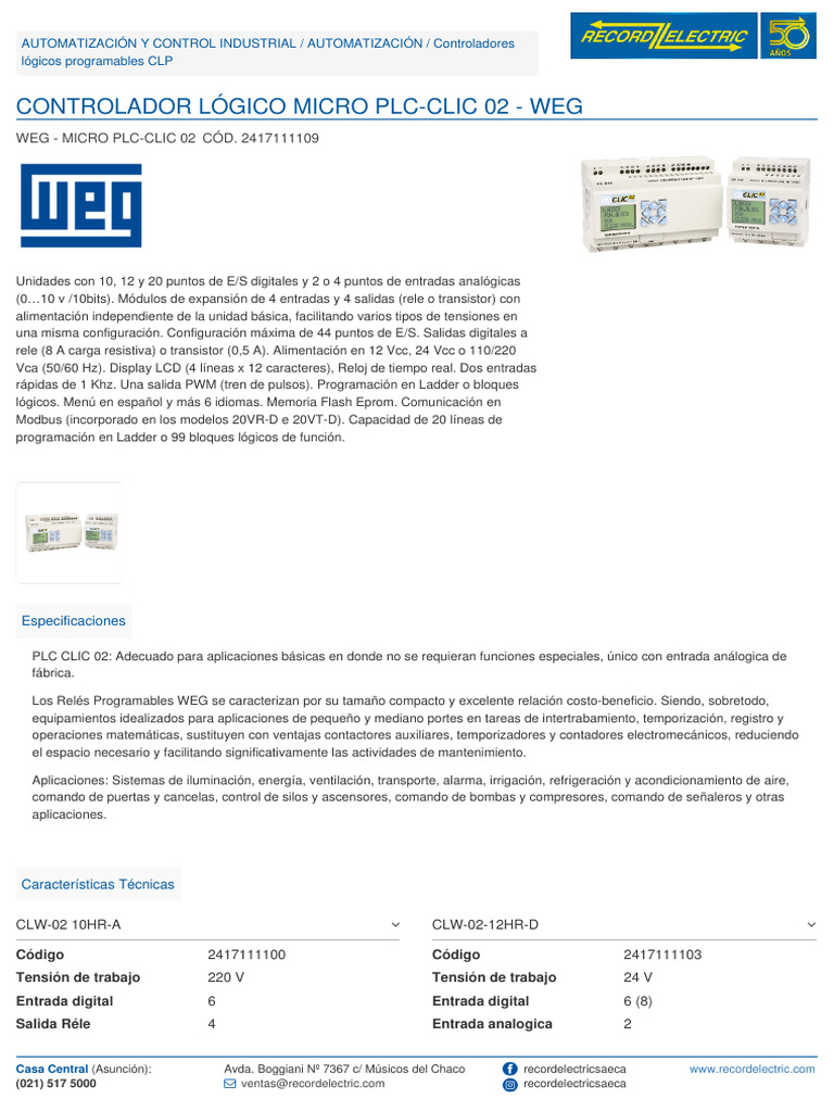 Controlador Logico Micro PLC Clic 02 Weg | PDF | Controlador lógico ...