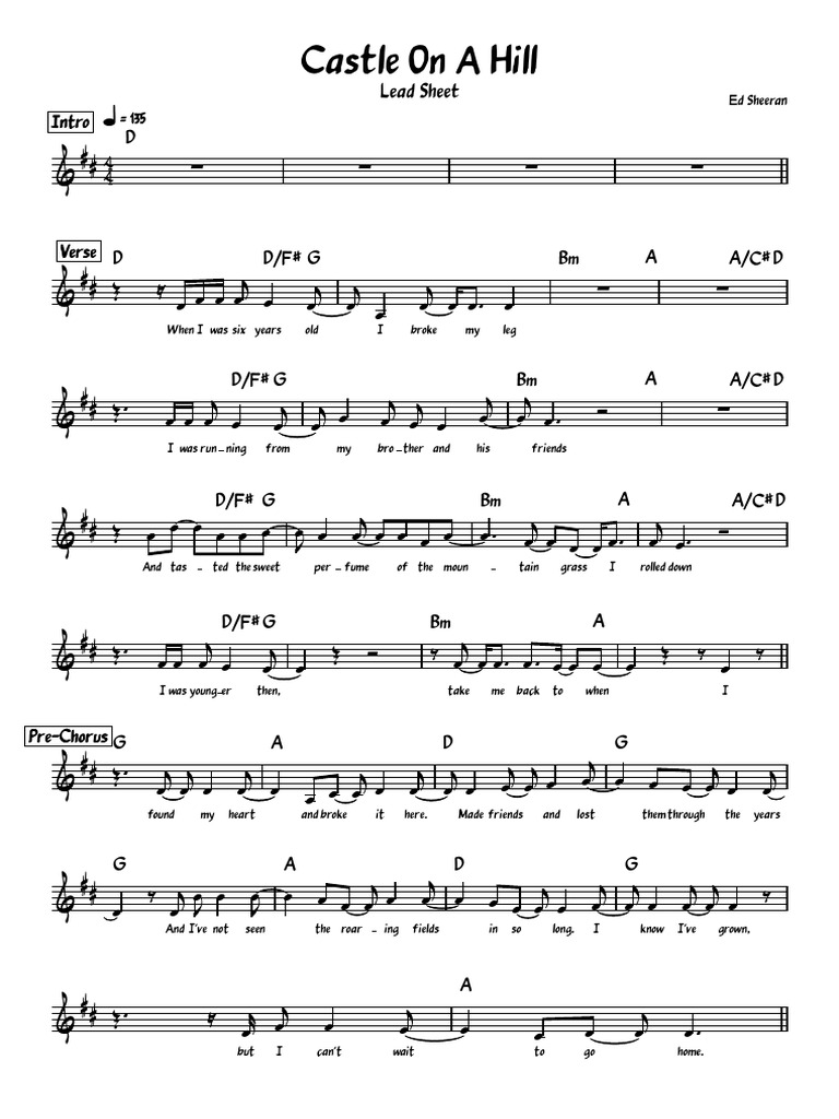Castle On A Hill - Ed Sheeran LEAD SHEET | PDF | Musical Forms ...