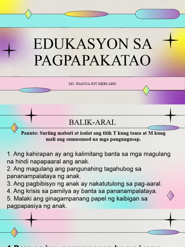 Edukasyon Sa Pagpapakatao: Ms. Joanna Joy Mercado | PDF