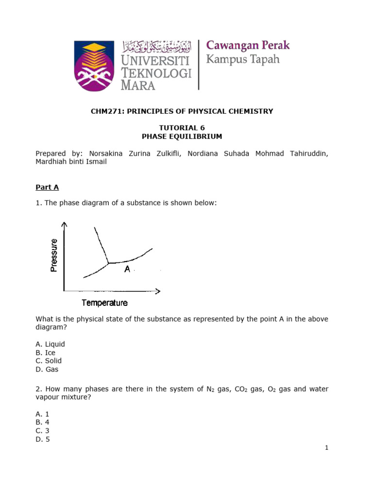 Student - CHM271 - Tutorial 6 - Phase Equilibrium | PDF | Vapor | Atmosphere