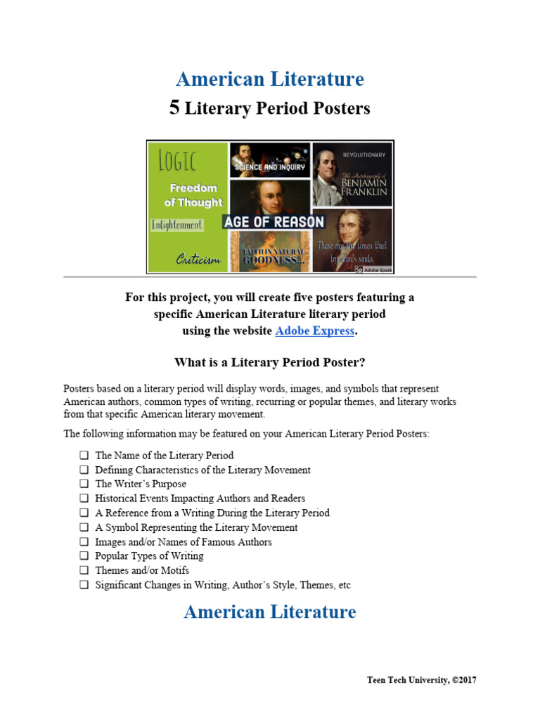 Copyof Copyof Five American Lit Literary Movements Project Sheet | PDF ...