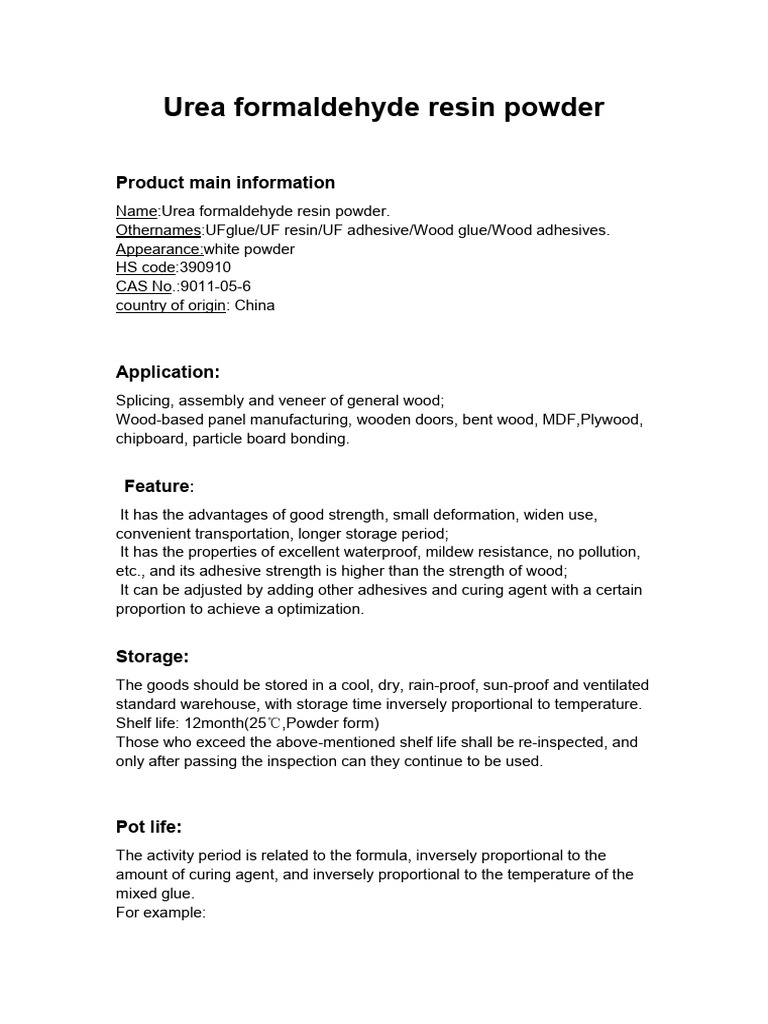 Urea Formaldehyde Resin Powder Introduce - 24 | PDF | Adhesive | Wood