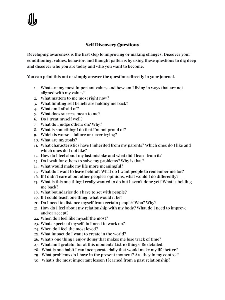 Self Discovery Questions | PDF | Career & Growth