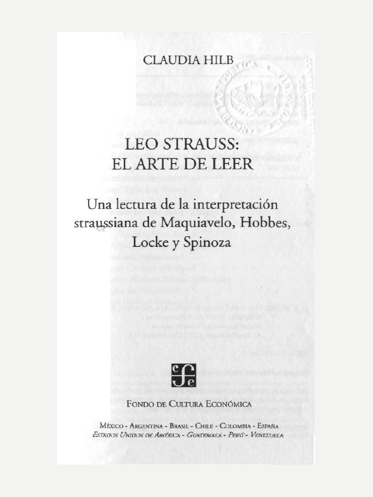 Leo Strauss El Arte de Leer Una Lectura de La Interpretacion ...