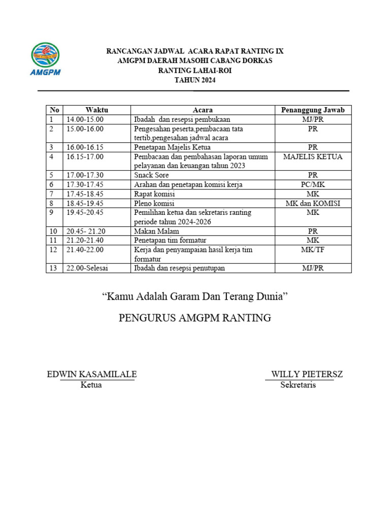 Rancangan Jadwal Acara Rapat Ranting Ix | PDF