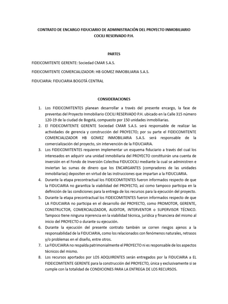 Contrato Encargo Fiduciario | PDF | Pagos | Liquidación