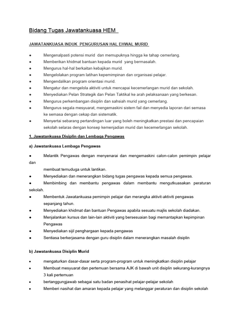 Bidang Tugas Jawatankuasa HEM | PDF