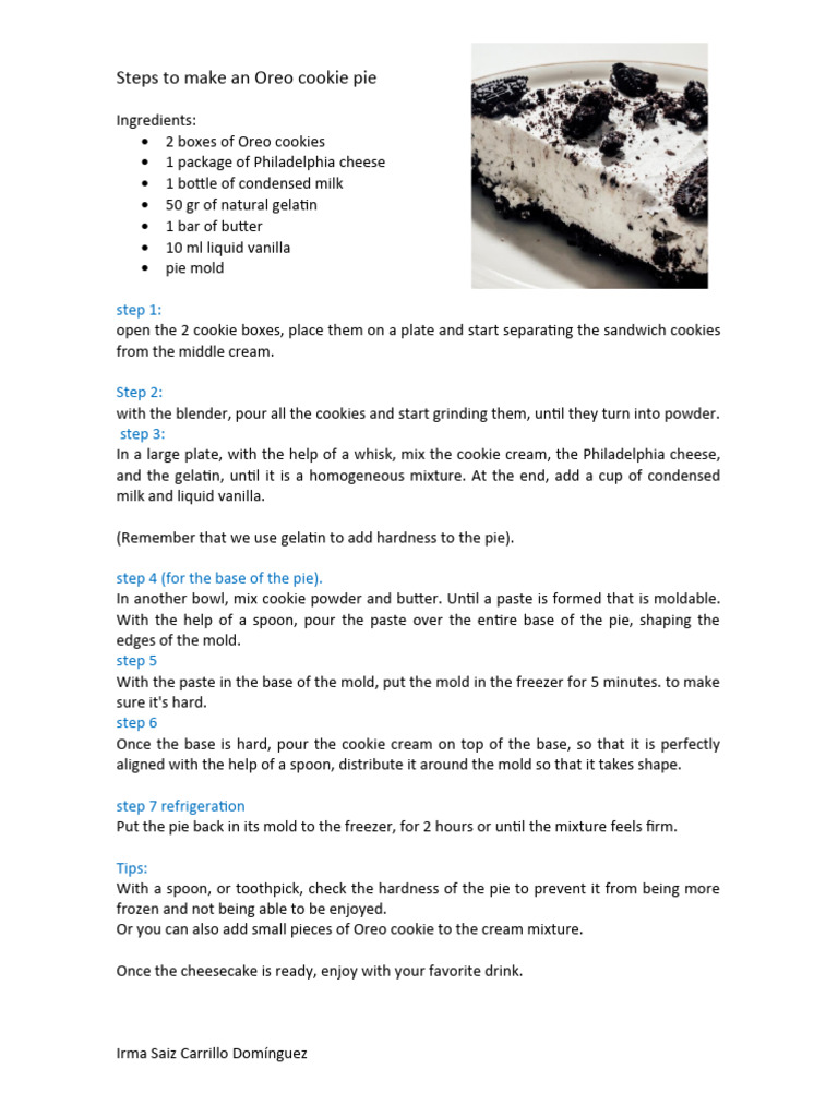 Oreo Cookie Pie Recipe Guide | PDF | Cooking, Food & Wine
