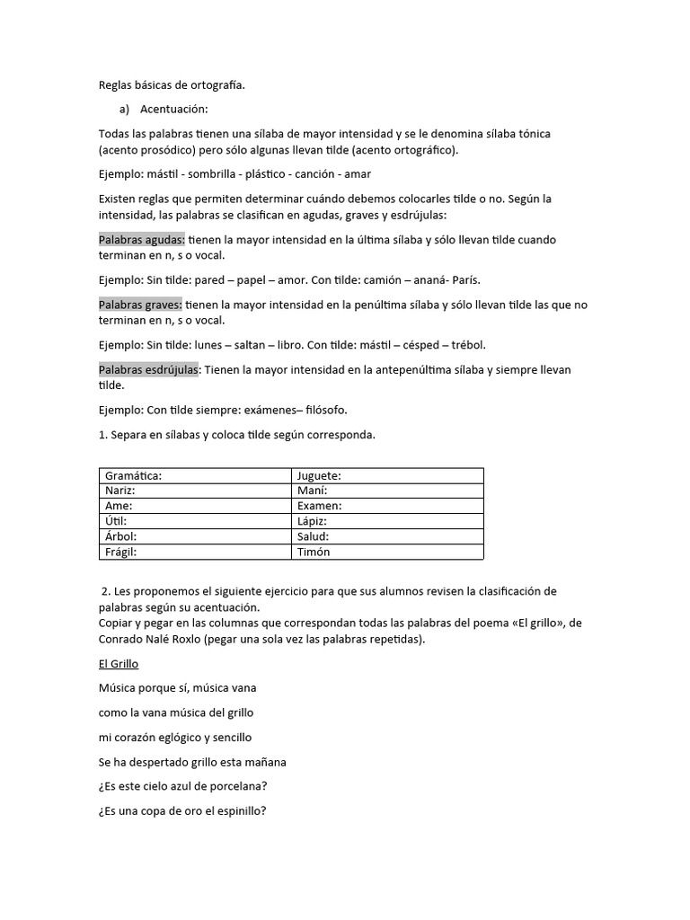 Reglas Básicas de Ortografía | PDF | Vocal | Sílaba