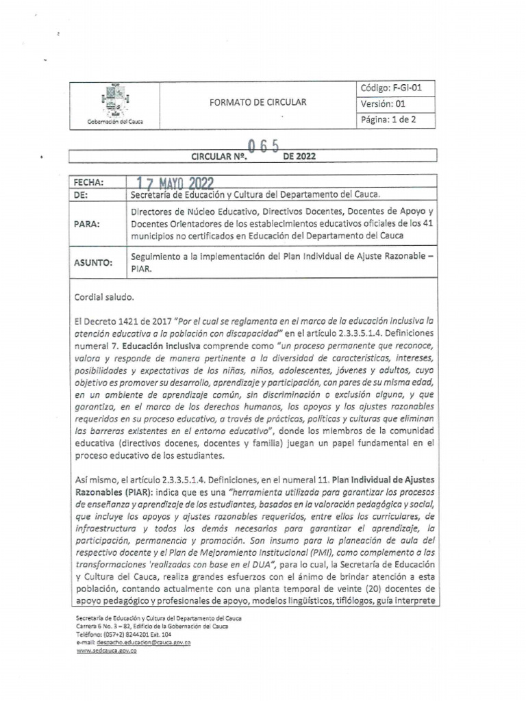 CIRCULAR No. 065 DE 2022 | PDF