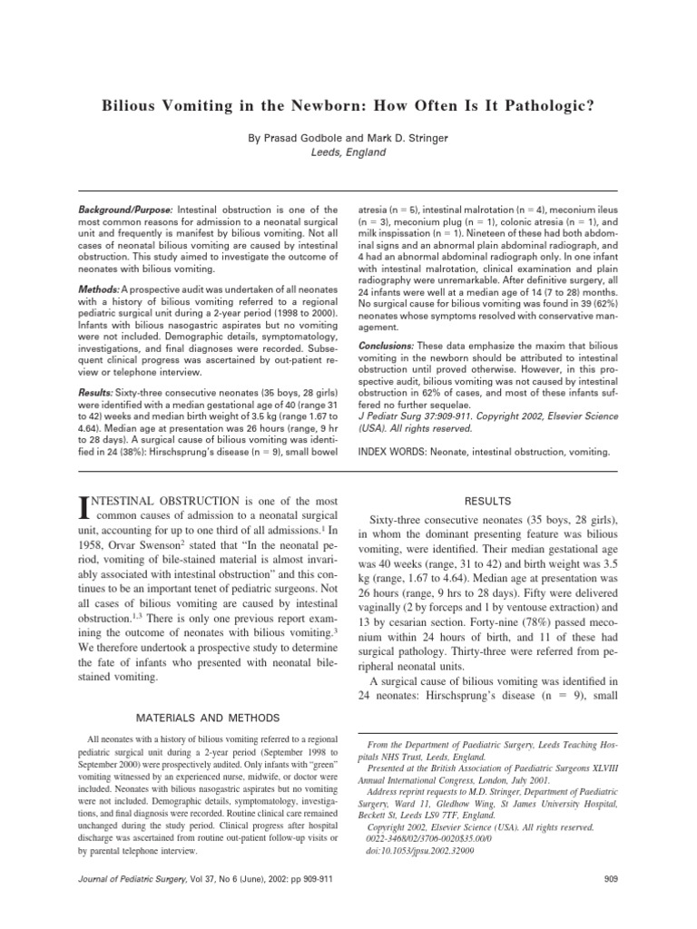 Bilious Vomiting in The Newborn | PDF | Esophagus | Gastroesophageal ...