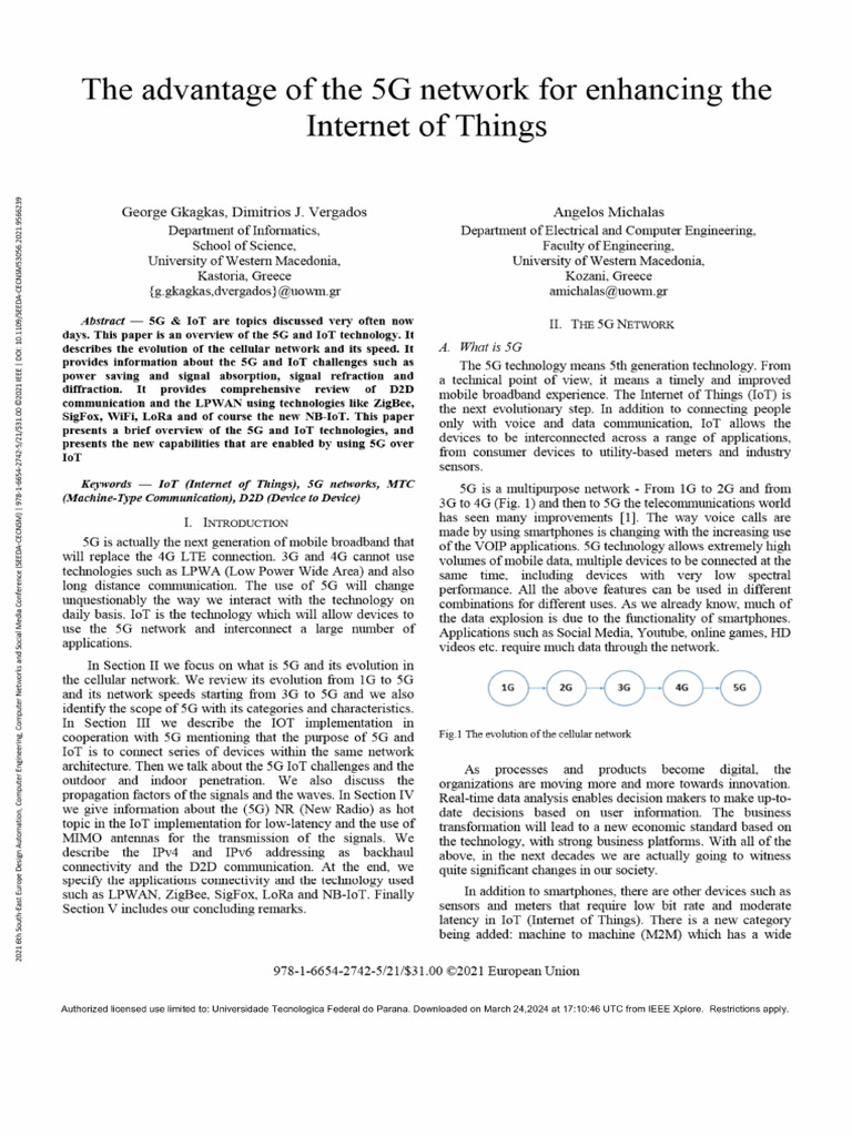 The Advantage of The 5G Network For Enhancing The Internet of Things | PDF