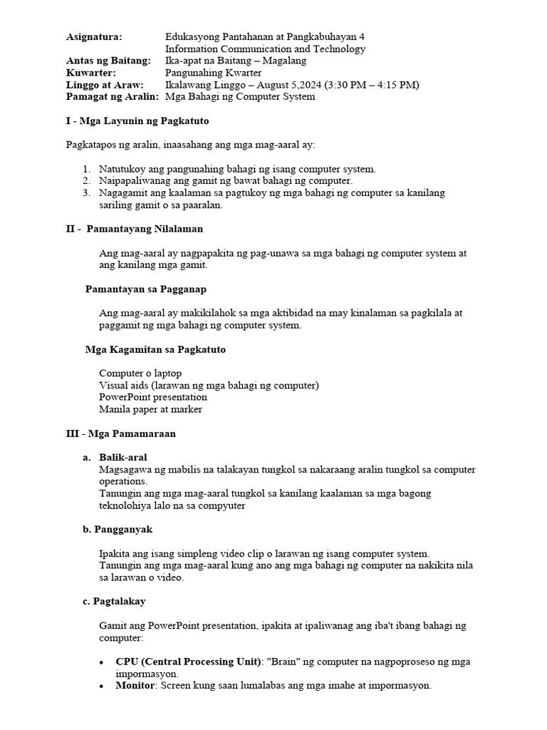 Epp Ict Matatag LP | PDF