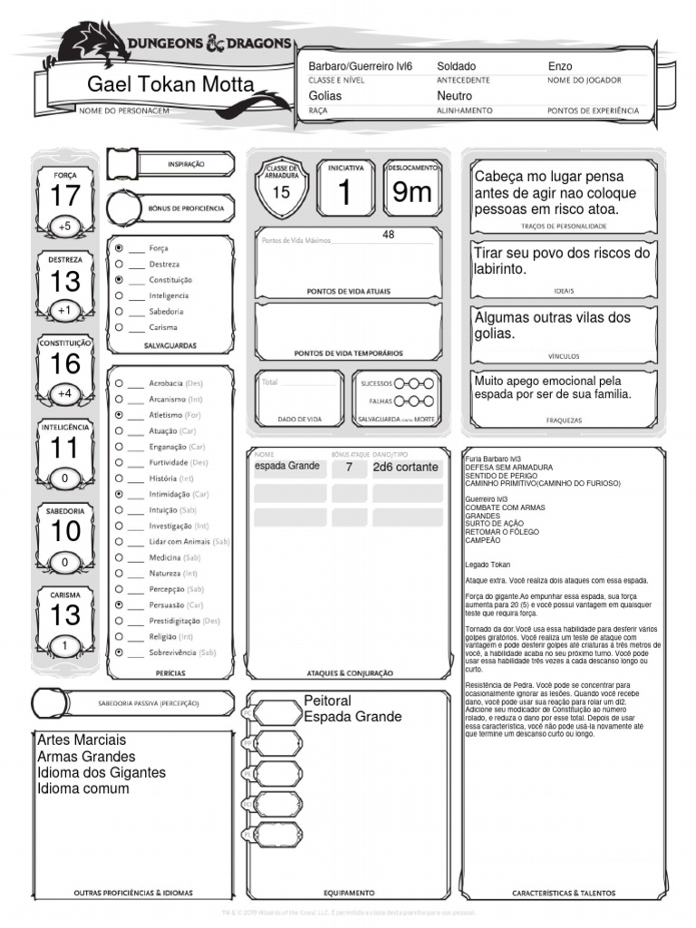 Ficha Gael D&D | PDF | Espada
