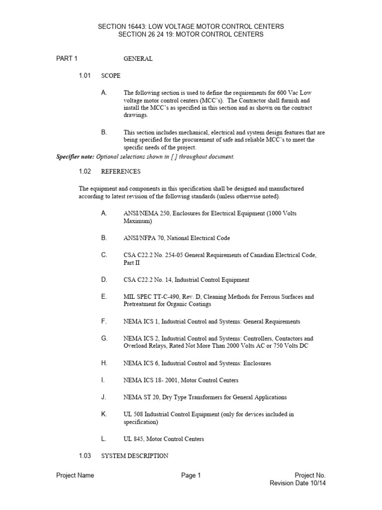 ReliaGear LV MCC CSI Specification - April 2021 | PDF | Electrical ...