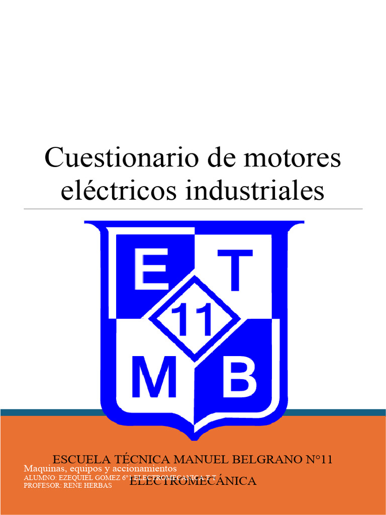Cuestionario Motores Eléctricos | PDF | Motor eléctrico | Ingenieria Eléctrica