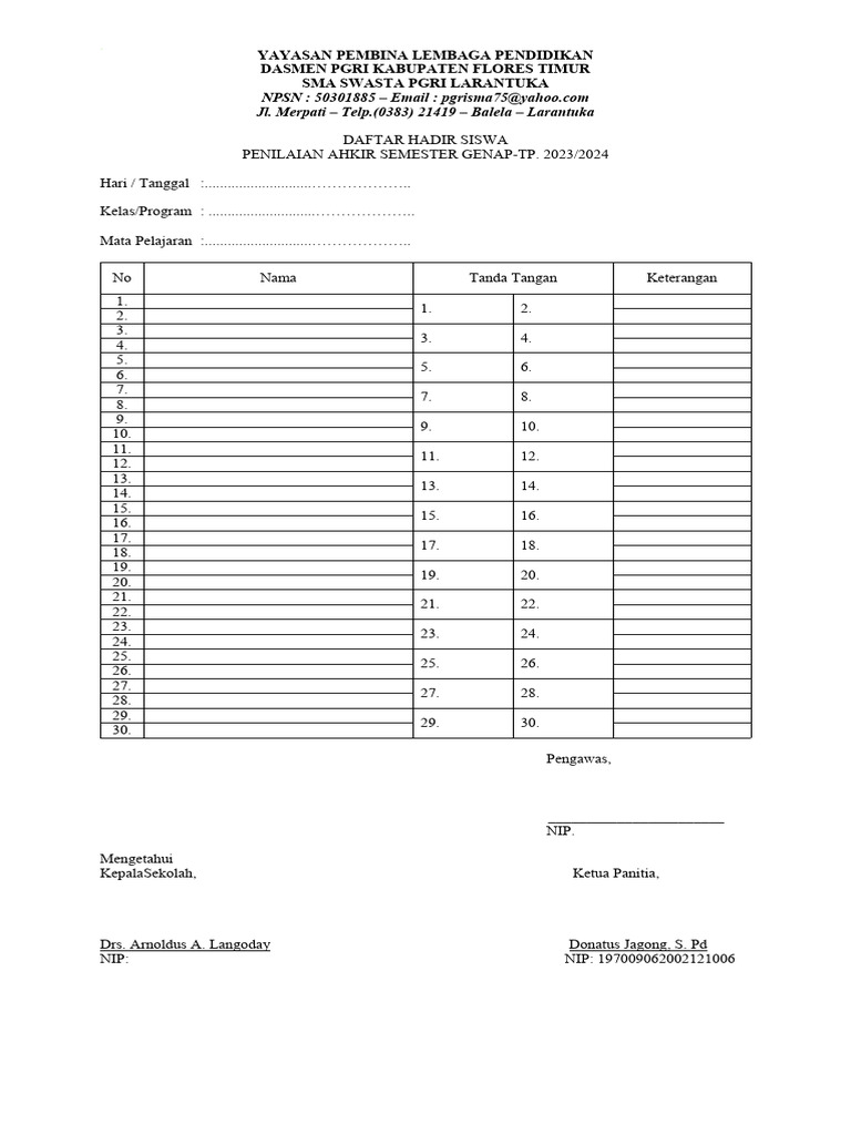 Daftar Hadir Siswa | PDF