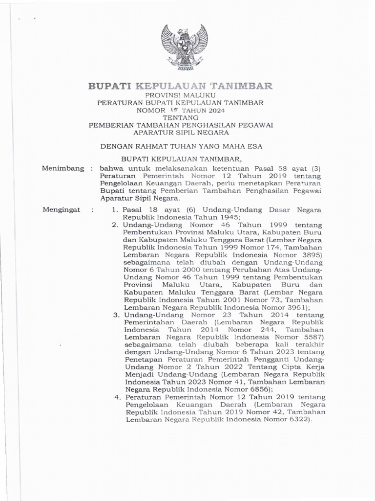 Perbub 15 Tahun 2024 Pemberian TPP | PDF