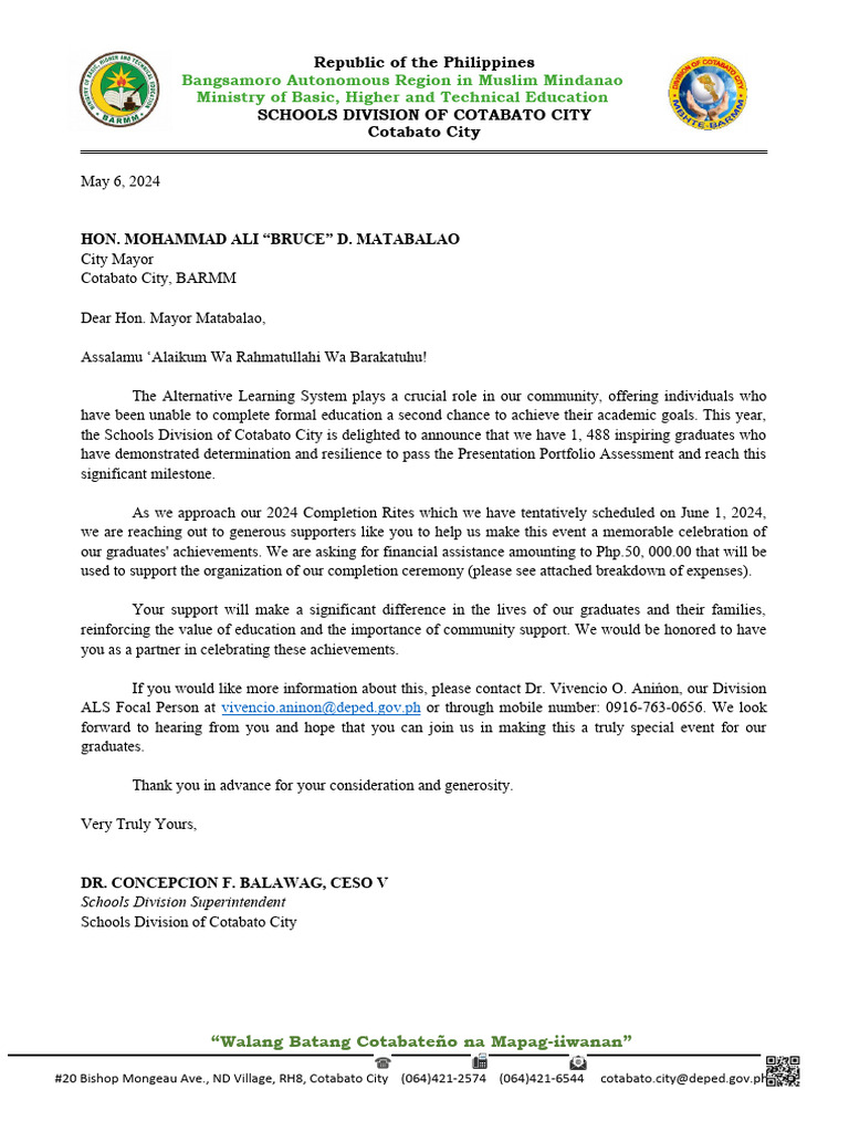 Letter Re Completion Rites 2024 | PDF