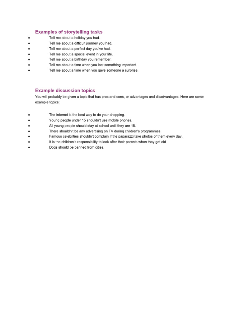 Examples of Storytelling Tasks | PDF