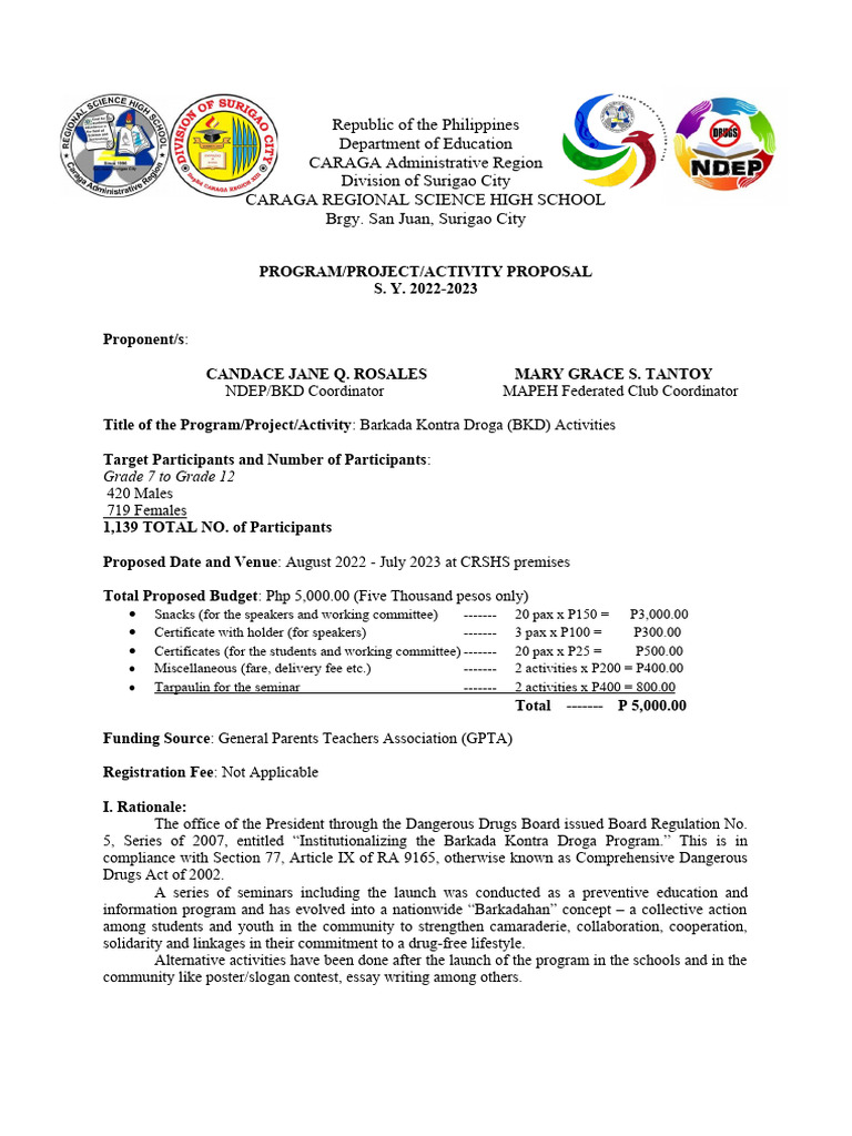 ACTIVITY PROPOSAL in NDEP BKD 2022 2023 | PDF