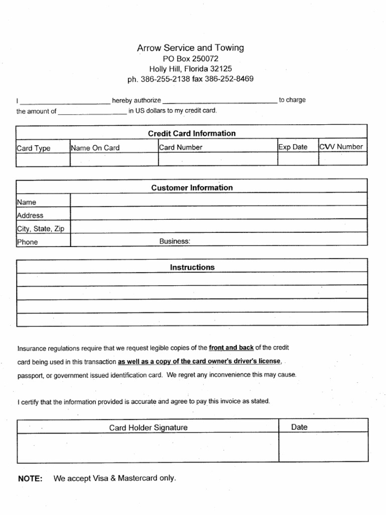 Credit Card Authorization Form | PDF