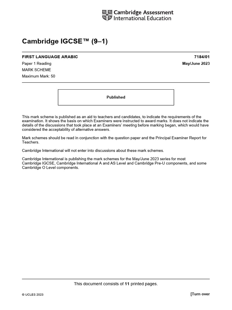 Cambridge IGCSE™ (9-1) : First Language Arabic 7184/01 | PDF | Question ...