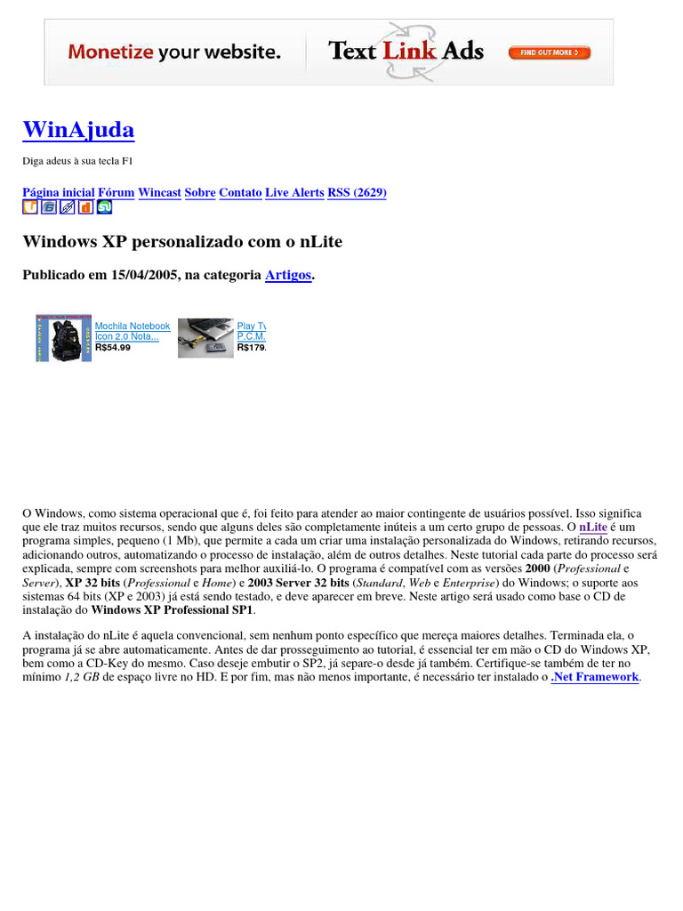 Personalize Windows XP com nLite | PDF | Microsoft Windows | Windows XP