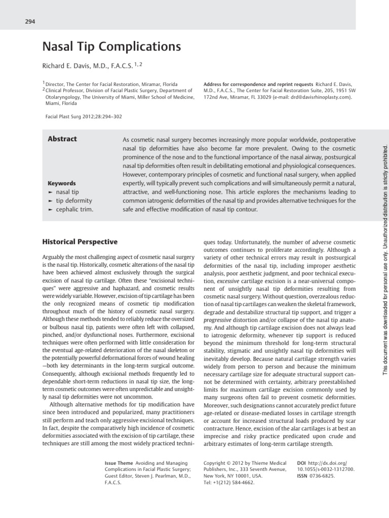 Davis Nasal Tip Complications | PDF | Human Nose | Surgical Specialties