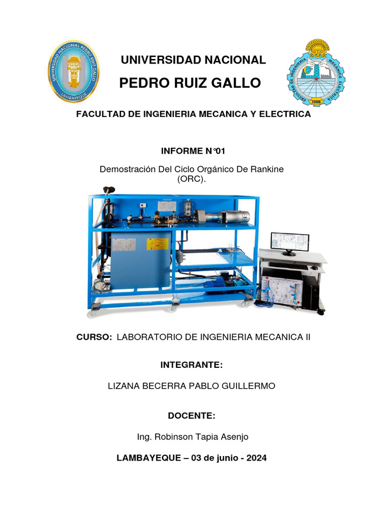 Informe N°1 - Lab - Ingenieria Mecanica Ii - Pablo Lizana Becerra-2024-I | PDF | Vapor | Vapor ...
