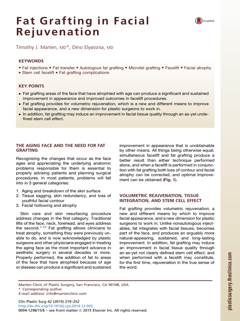 Fat Grafting for Facial Rejuvenation | PDF | Syringe | Plastic Surgery