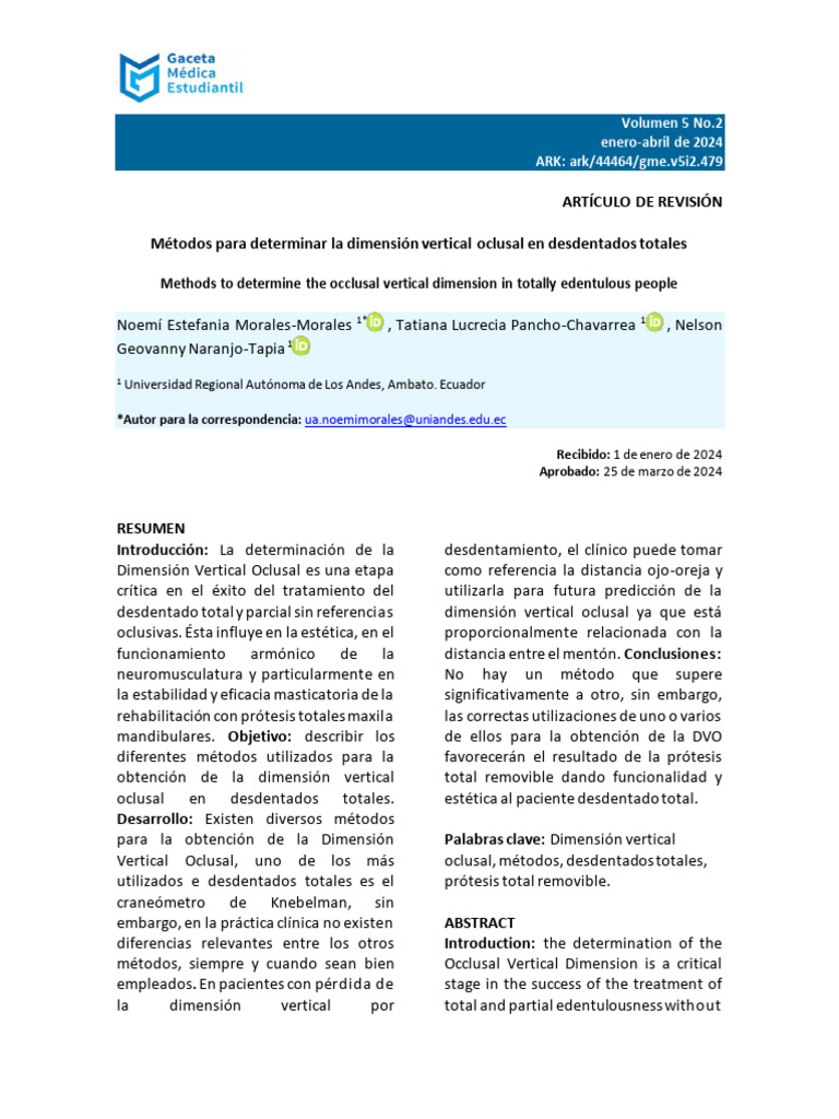 Methods To Determine The Occlusal Vertical Dimension in Totally ...