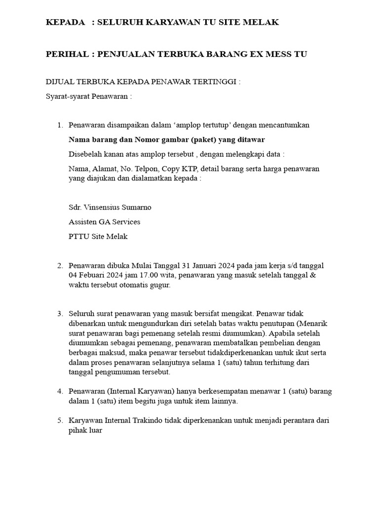 Form Lelang Barang | PDF