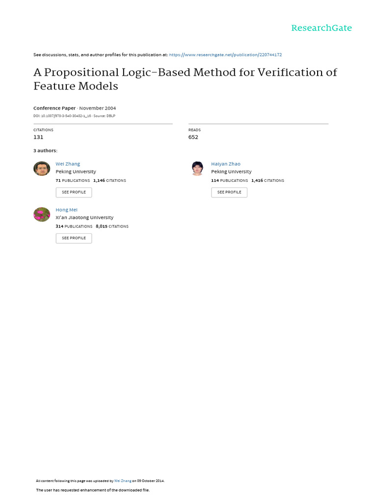 A Propositional Logic Based Method For Verification Of Feature Models Pdf Formal