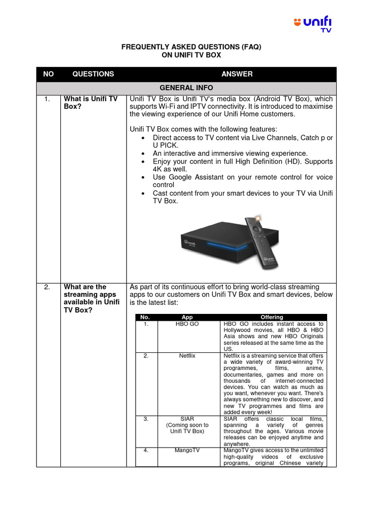 Faq Unifi TV Box - 1oct2023 | PDF | Google Play | Ios