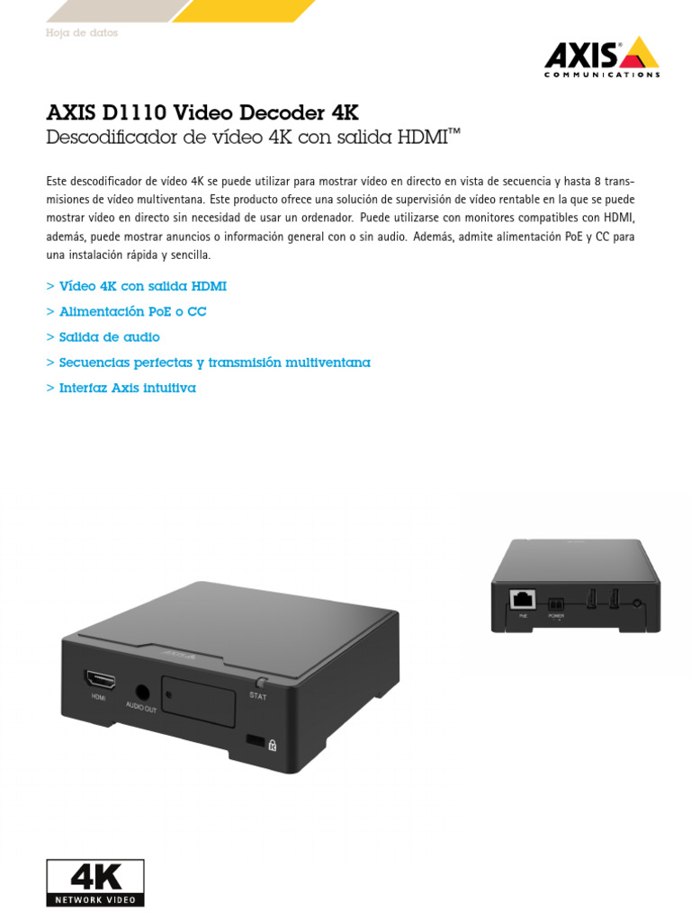 Datasheet Axis d1110 Video Decoder 4k Es ES 443729 | PDF | Hdmi | La ...