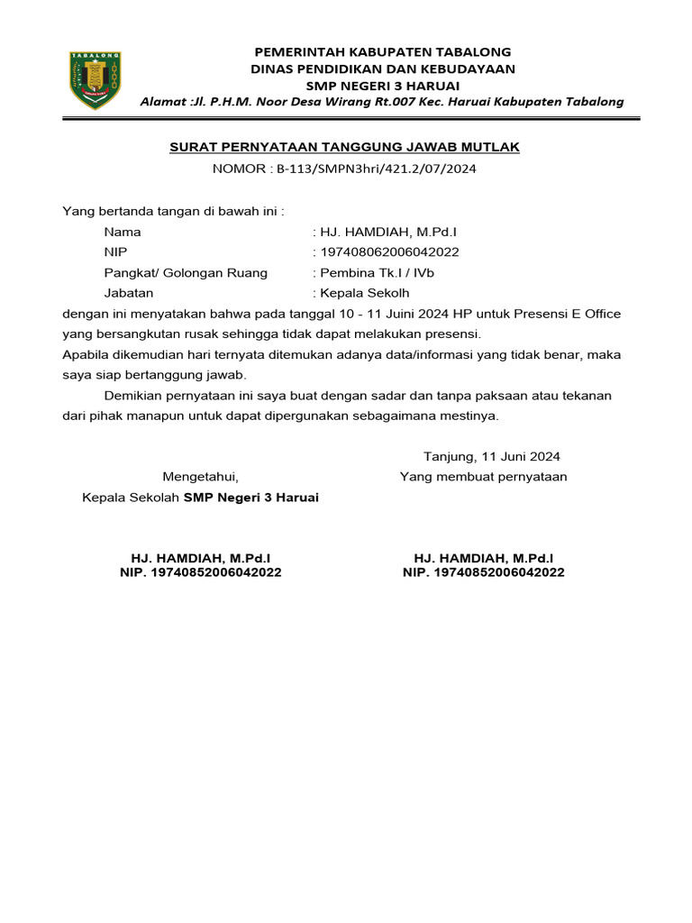 Contoh SPTJM | PDF | Kesehatan Holistik