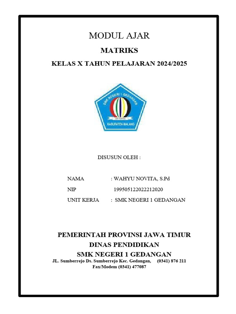 Modul Ajar Topik Matriks - Docx - Google Dokumen | PDF